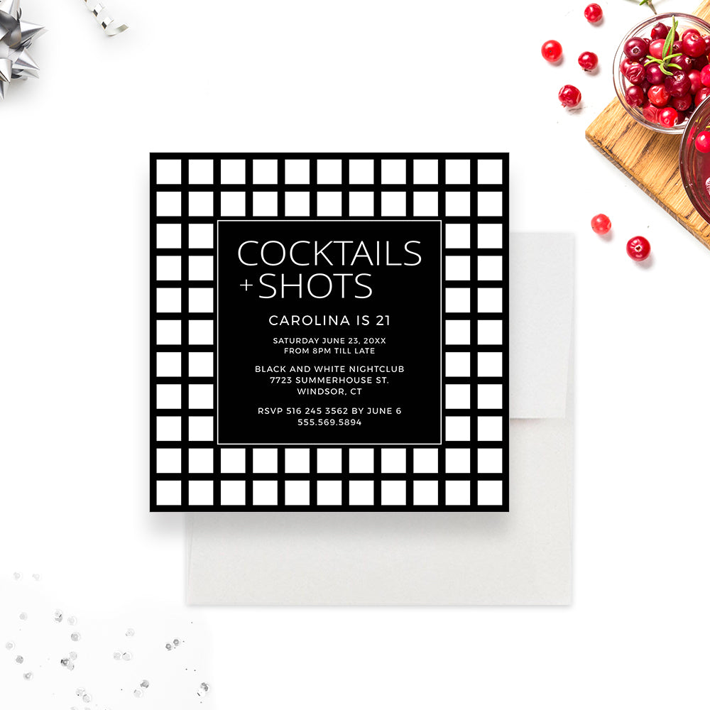 Cocktails and Shots Invitation Template, 21st 30th 40th Birthday Invit
