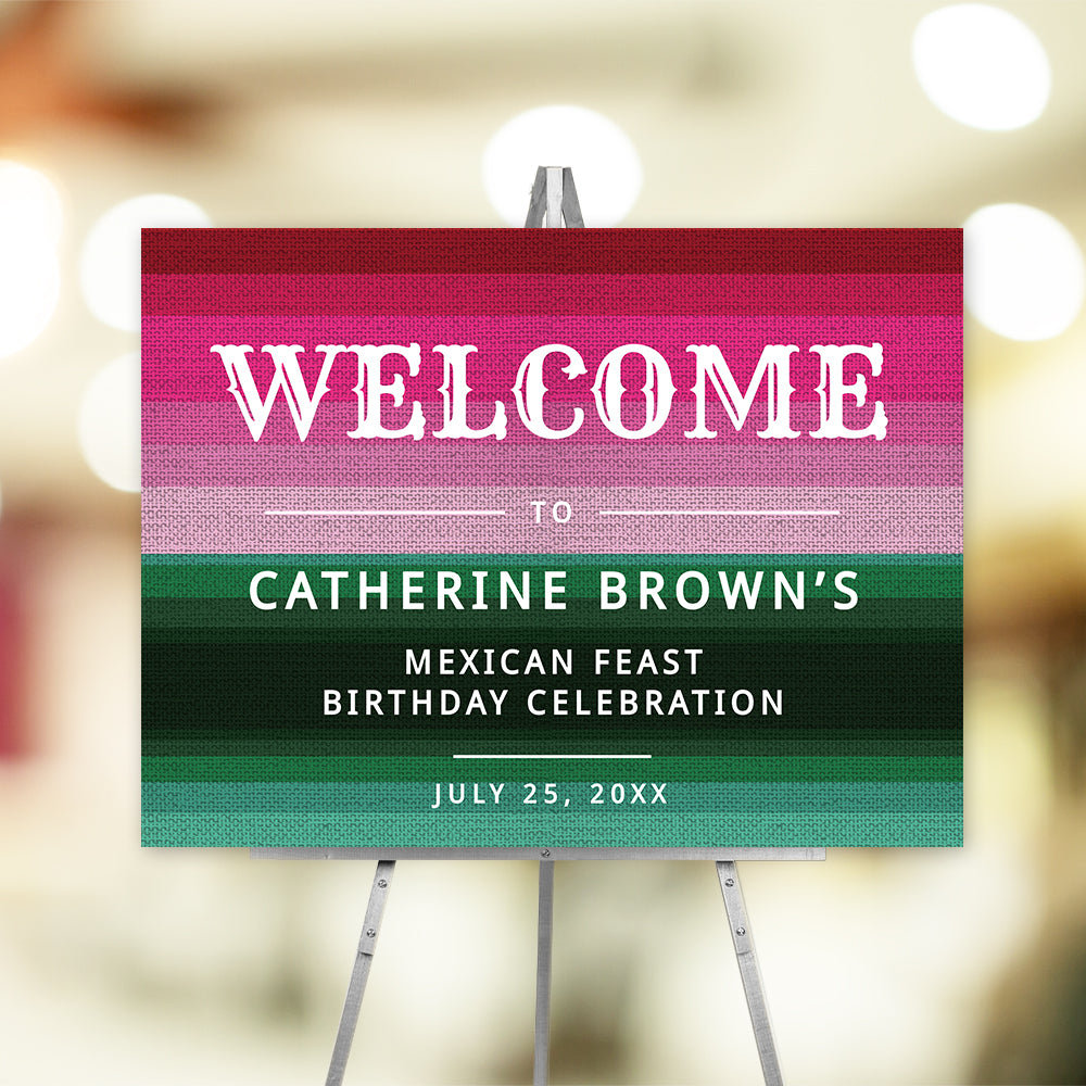Mexican Birthday Fiesta Party Welcome Sign Template with Serape Shawl,