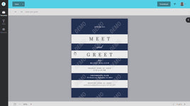 Meet and Greet Invitation Editable Template, Blue and White Stripes Po