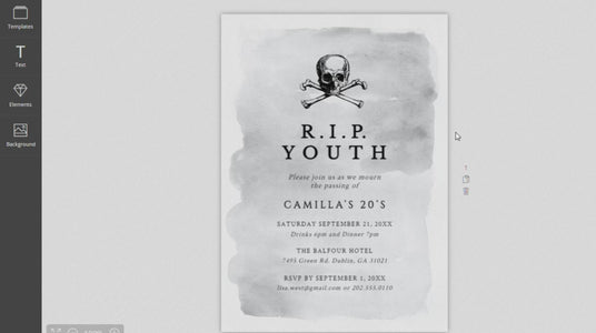 RIP Youth Invitation Editable Template, RIP 20s 30s 40s 50s Invites, D