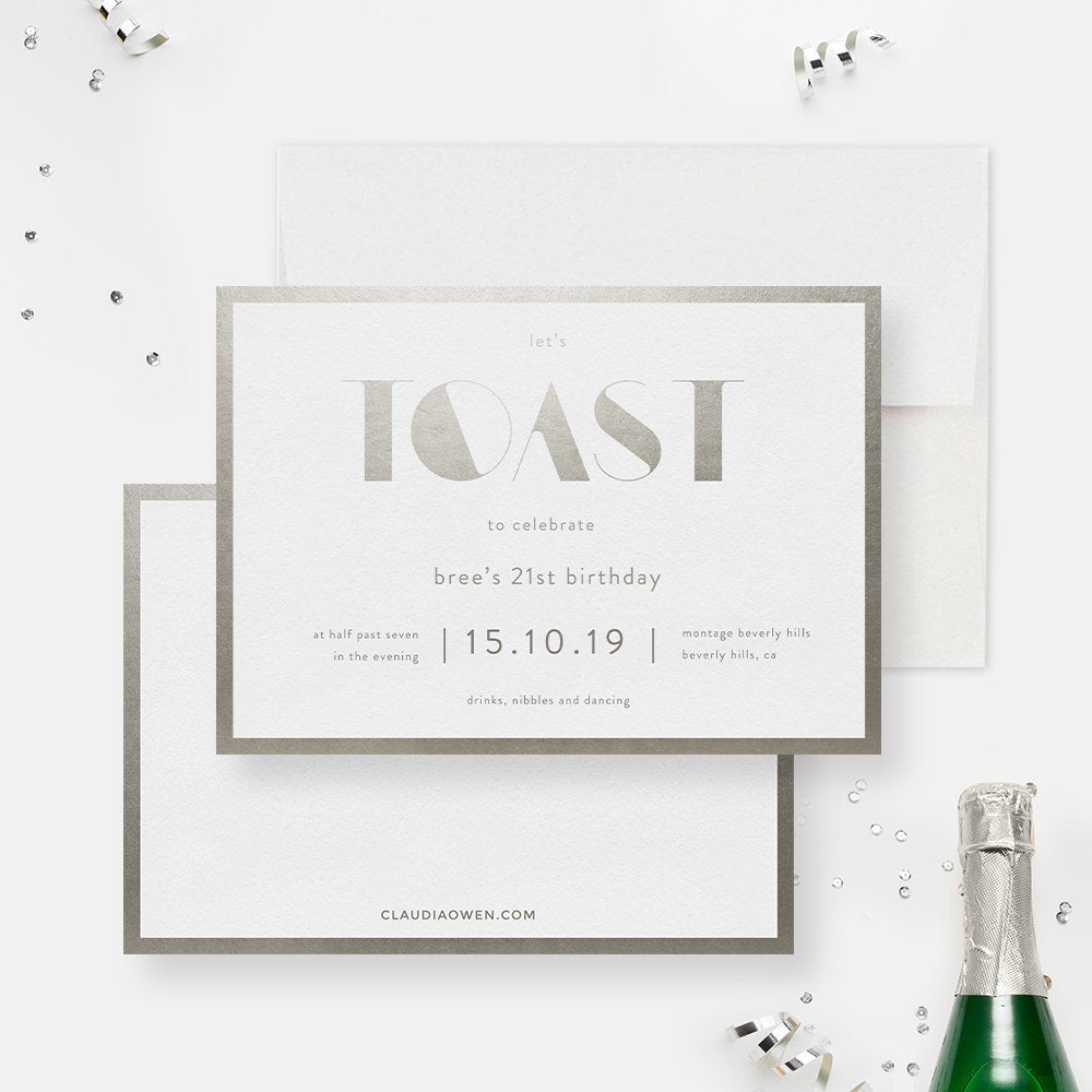 Let's Toast Birthday Party Invitation, Cocktail Party Invites Birthday