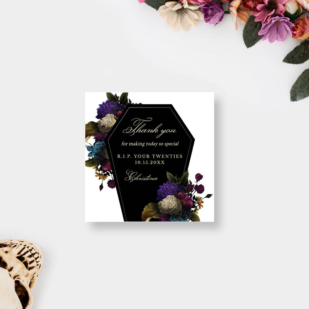 Rip 20s Death Themed Thank You Gift Tag, Printable Coffin Favor Tags 3