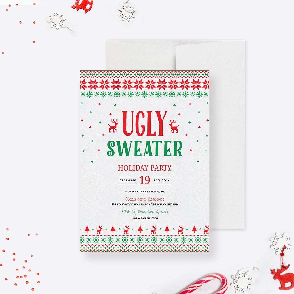 Ugly Christmas Sweater Party Invitation Printable Template